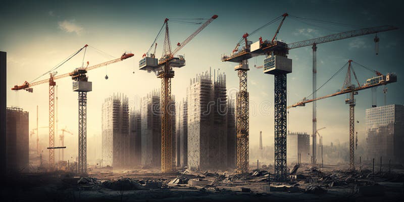 Tower Cranes at a Large Construction Site Cityscapes, Created with ...
