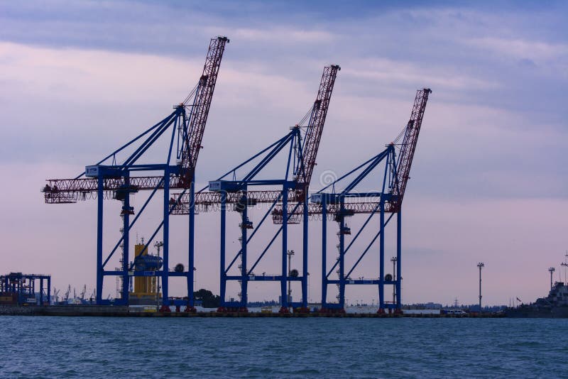 Tower Cranes in the Merchant Seaport of Odessa Editorial Photo - Image ...