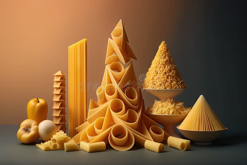 Tower of Dry Pasta, with Different Shapes and Sizes Stock Image - Image ...