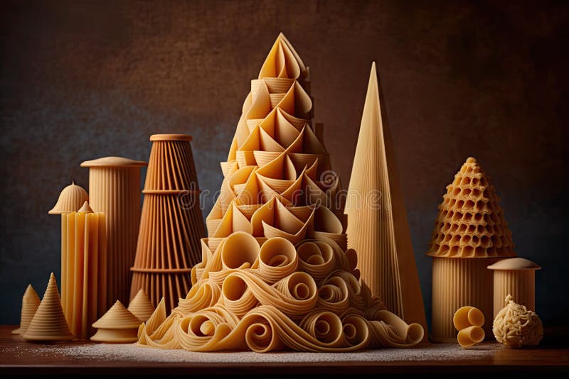 Tower of Dry Pasta, with Different Shapes and Sizes Stock Illustration ...