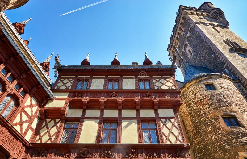 Tower and Facade with Old Windows of Wernigerode Castle. Germany Stock ...
