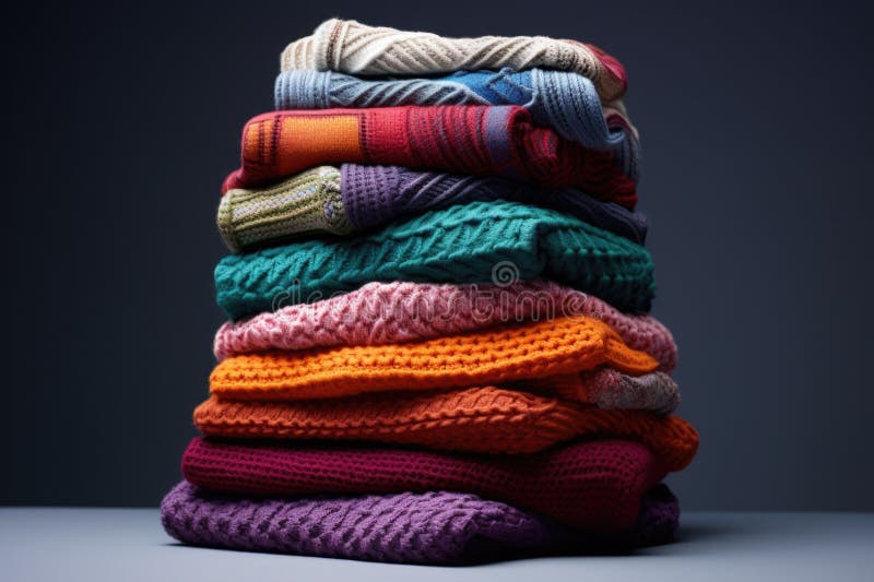 Tower of Folded Colorful Knit Sweaters Stock Image - Image of knit ...