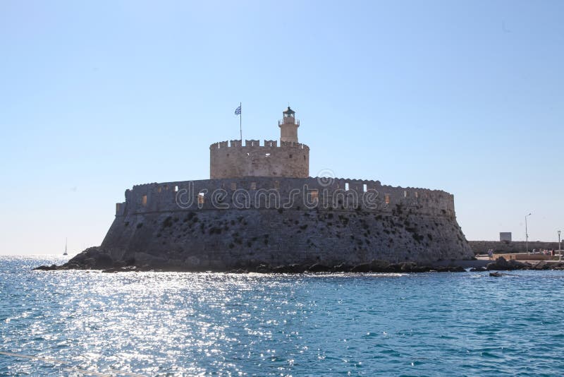 Tower and Fort of Saint Nicholas in Rhodes, Greece Stock Image - Image ...