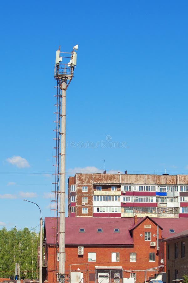 Tower with 4G, 5G Transmitters. Cellular Base Station with Transmitting ...