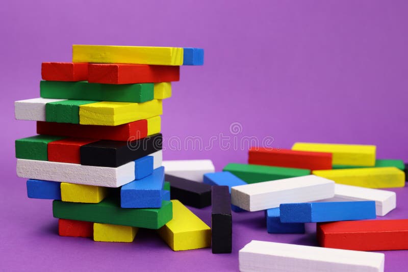 Scattered Wooden Colored Blocks Tower Game Stock Photo - Image of ...