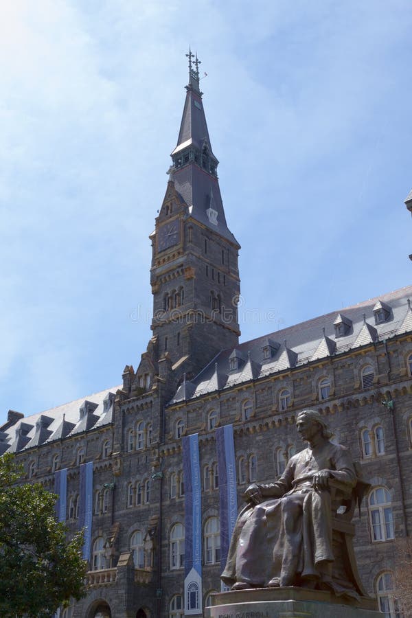 Tower of Georgetown University with the Statue of John Carroll ...