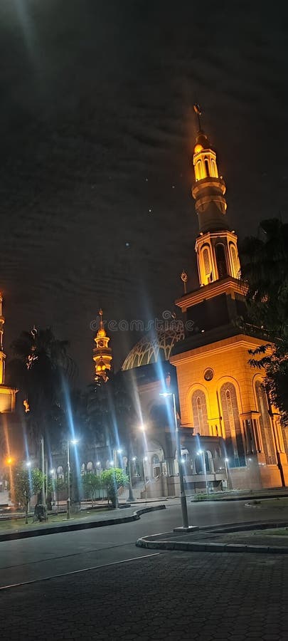 The Tower of the Great Mosque at Night during the Month of Ramadan ...