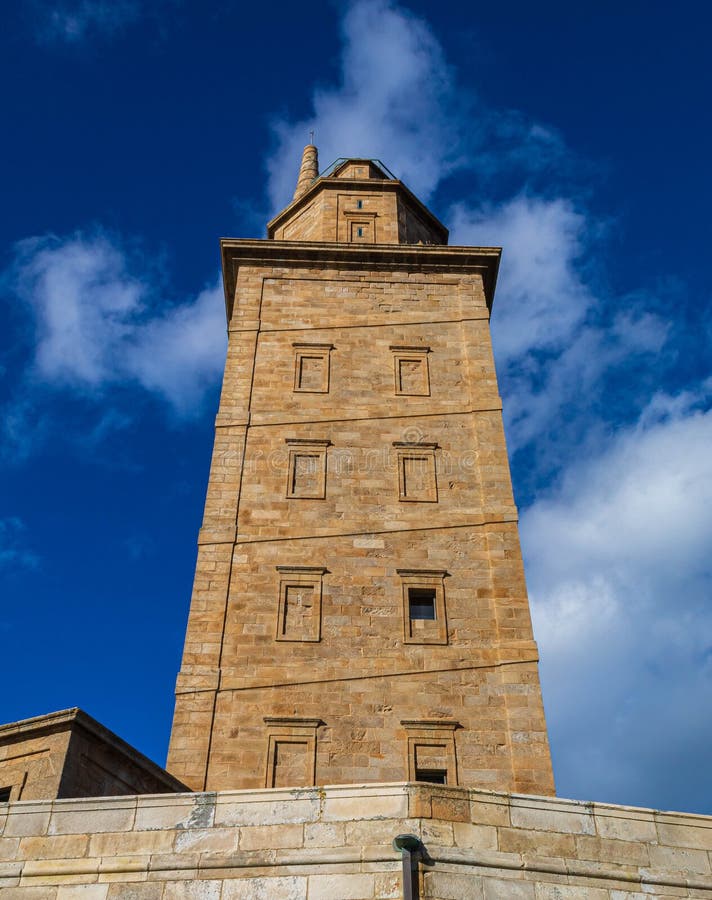 Tower of Hercules in Coruna Stock Photo - Image of panoramic, blue ...