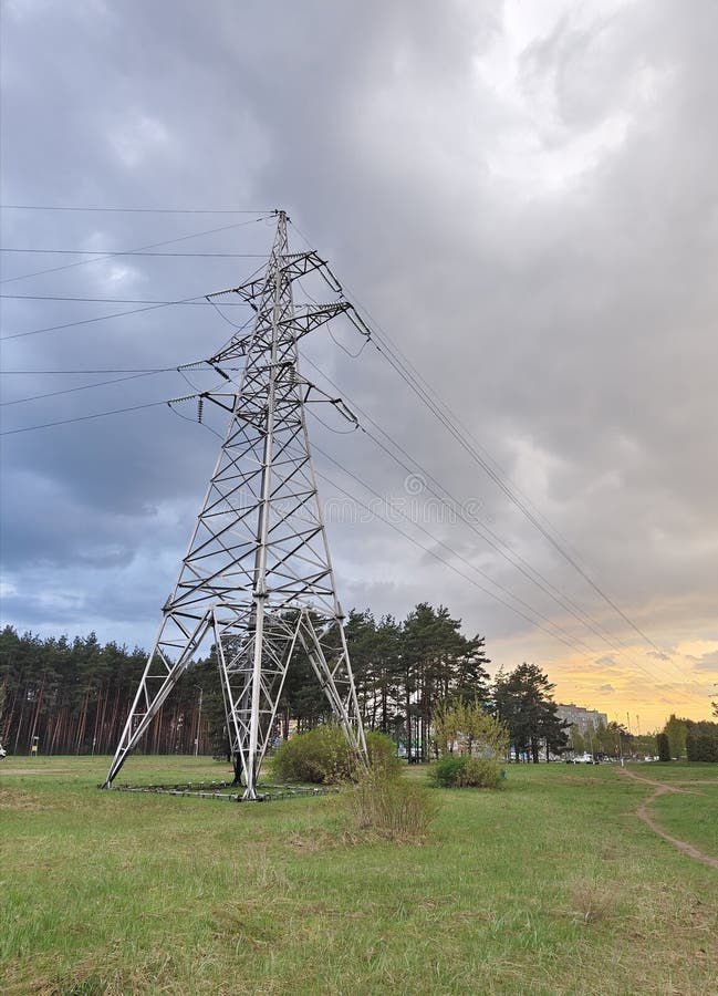 Tower of a High-voltage Power Line in the City Stock Image - Image of ...