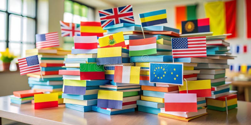 Tower of International Knowledge a Composition of Flags and Books ...