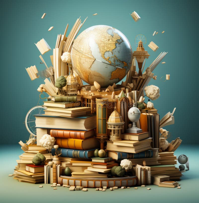 A Tower of Knowledge: Books and Globe Symbolizing Learning, Exploration ...