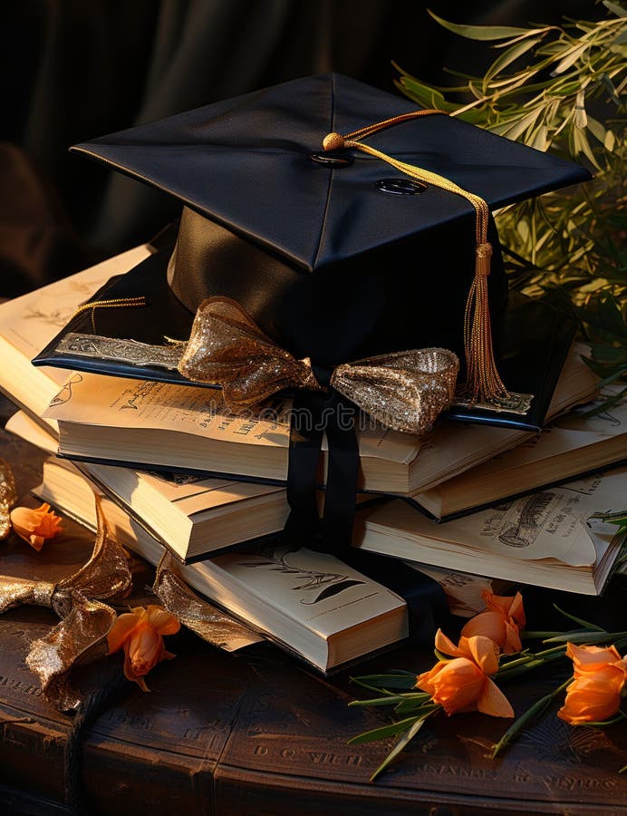 A Tower of Knowledge: a Graduation Cap Perched on a Stack of Books ...