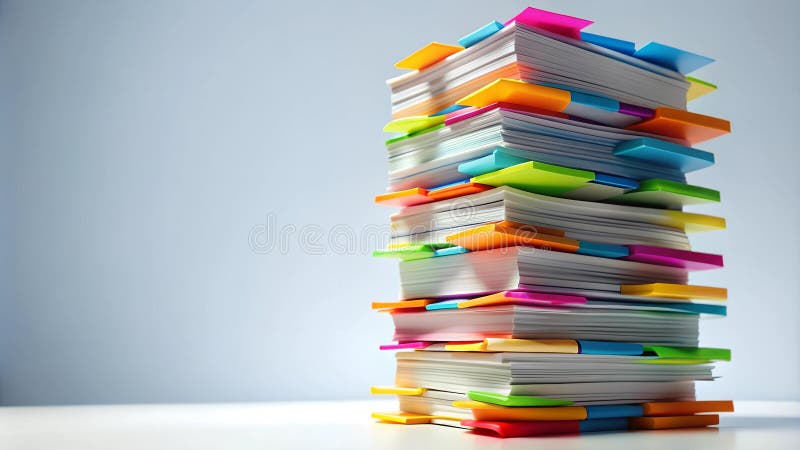 A Tower of Knowledge: a Stack of Papers with Vibrant Colored Tabs ...