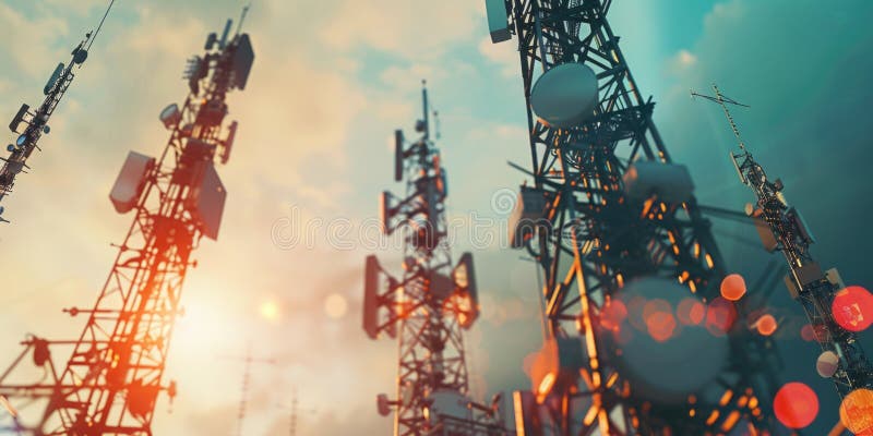 Tower with a Large Antenna on Top is Surrounded by Other Towers Stock ...