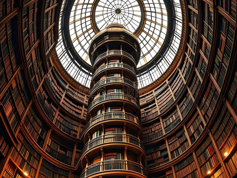 A Tower Library with Spiral Bookshelves. Stock Illustration ...