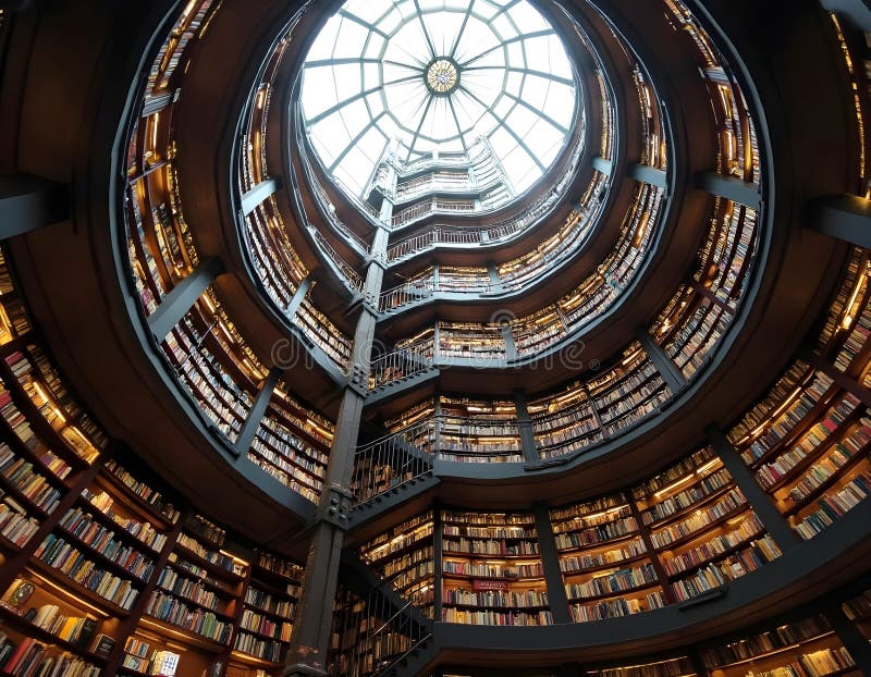 A Tower Library with Spiral Bookshelves. Stock Illustration ...