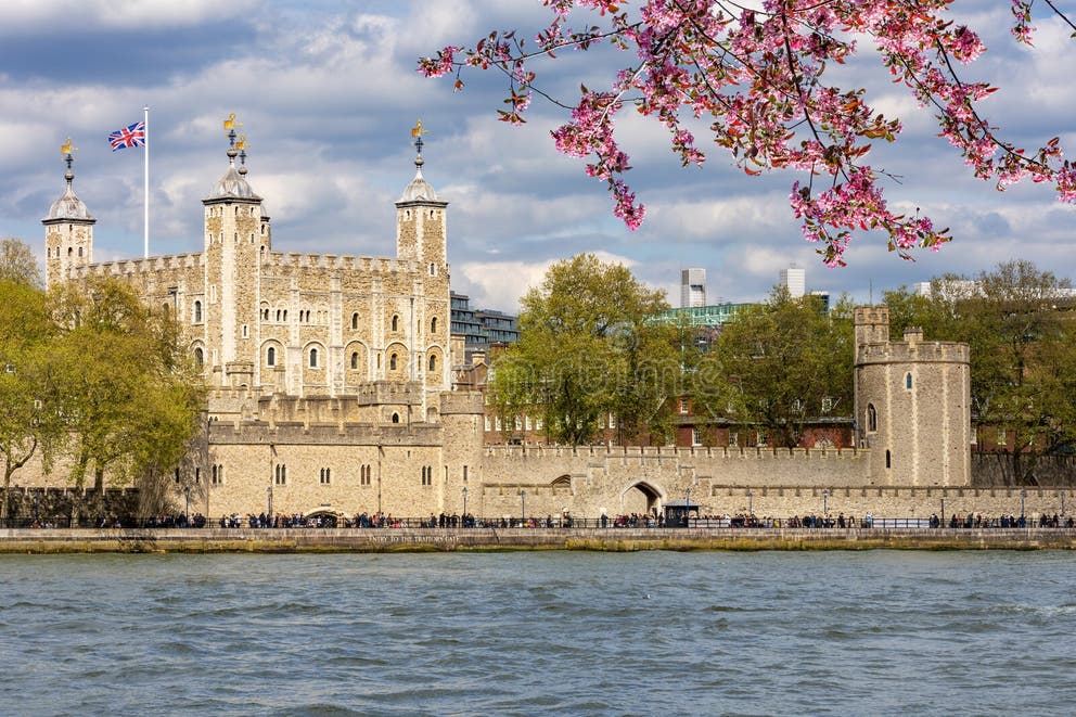 Tower of London and Thames River in Spring, UK Stock Image - Image of ...