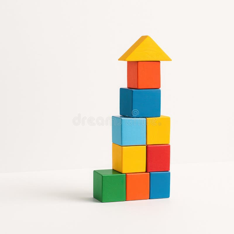 A Tower Made of Bright Wooden Blocks. Space for Text. Stock ...