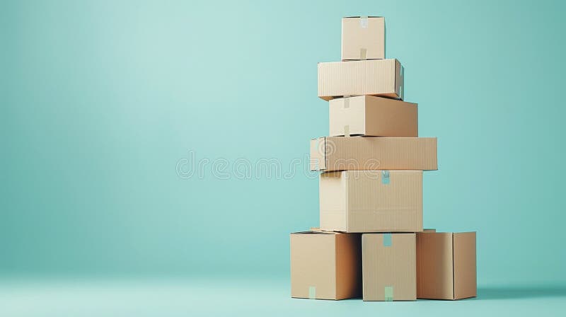 Tower Made of Cardboard Boxes. Studio Light, Solid Grey Background ...