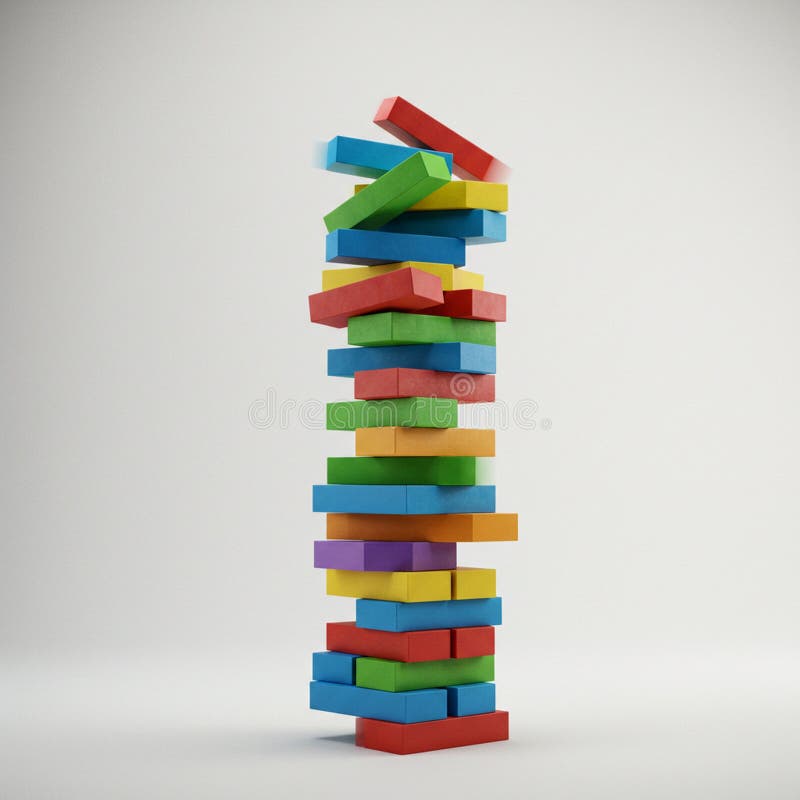 A Tower Made of Colorful Rectangular Blocks is Stacked Vertically. the ...