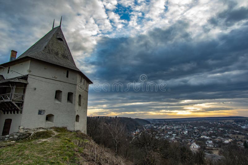 Tower of a Medieval Castle at Sunset Stock Photo - Image of castle ...