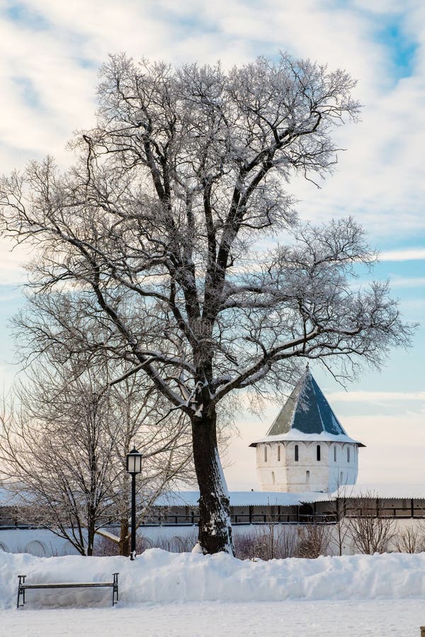 The Tower of the Monastery, a Tree and a Bench Stock Image - Image of ...