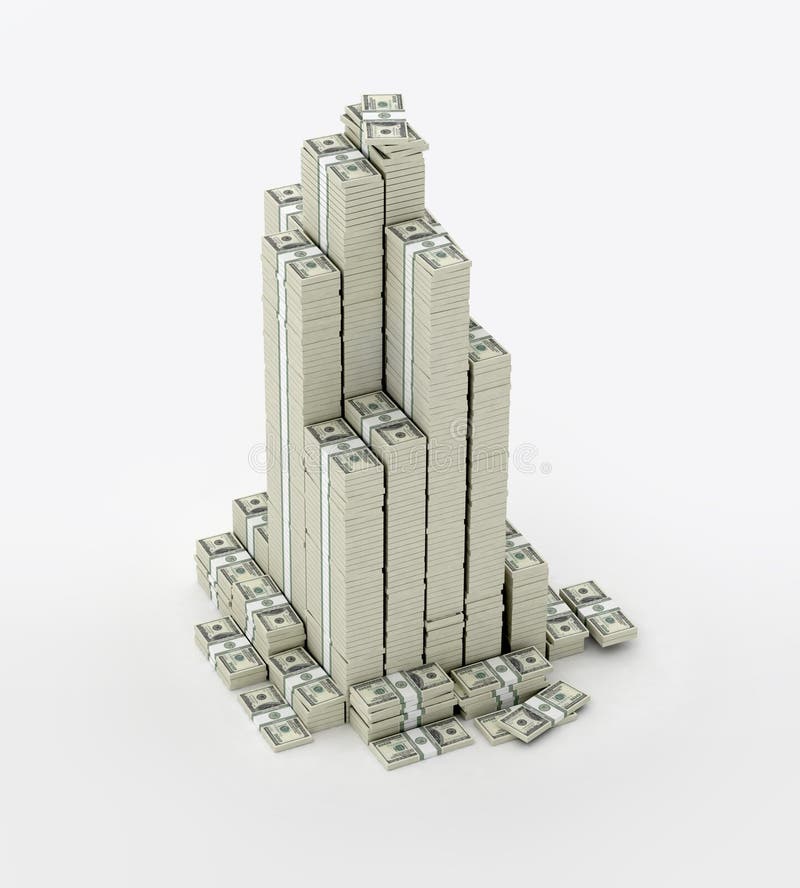 Money Tower. Banknotes and Coins Concept - Stock Illustration ...
