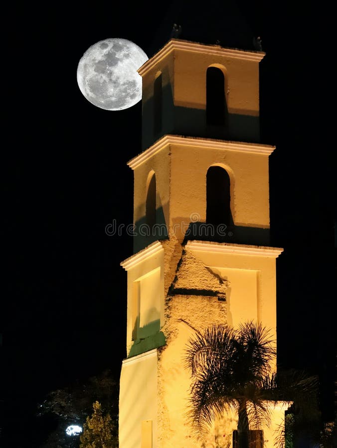 Tower with moon stock photo. Image of tower, district - 228436992