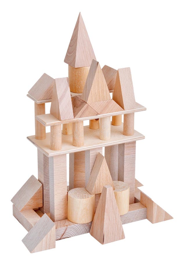 Tower with Natural Toy Blocks on White Background Stock Image - Image ...
