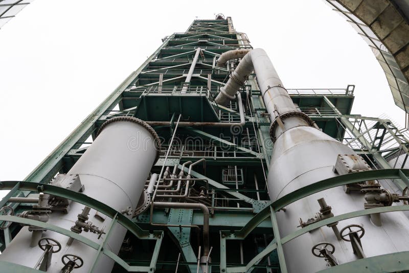 A Tower for Oil and Gas Refining Stock Photo - Image of machinery ...