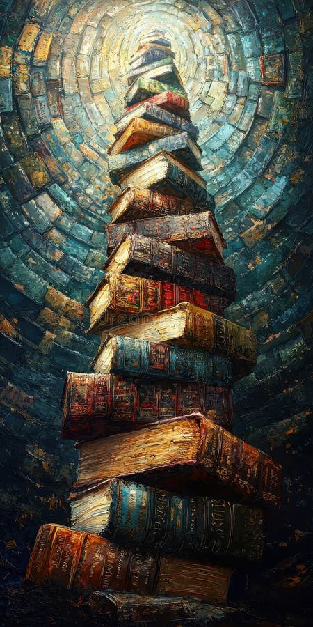 Tower of Old Books in Spiral Formation Stock Image - Image of bookshelf ...