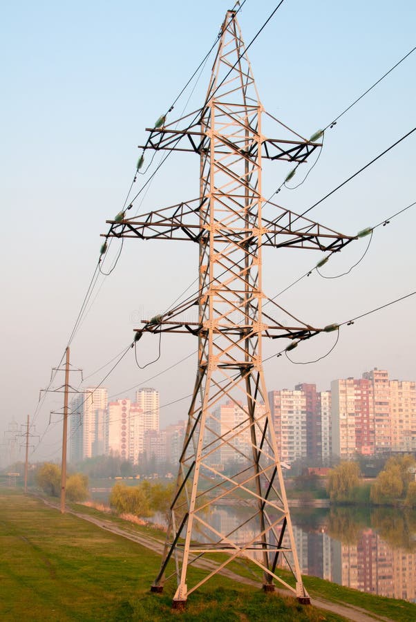 Tower power line. stock image. Image of tower, blue, grass - 47745271