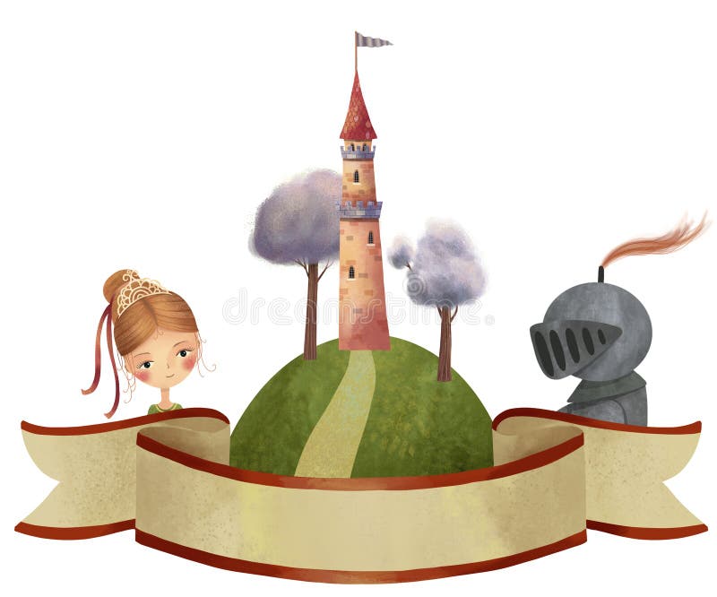 Tower, Princess and Knight with Banner. Stock Illustration ...