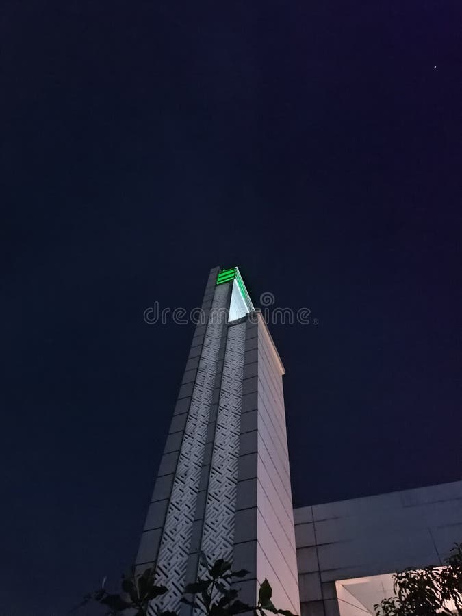 Tower of Raudhatul Jannah& X27; Mosque at Night Stock Photo - Image of ...