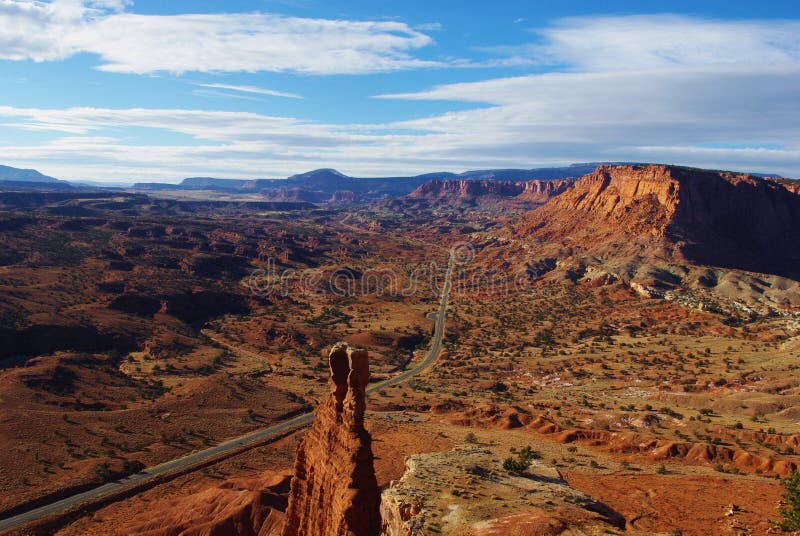 Tower Rock and Highway, Capitol Reef National Park, Utah Stock Photo ...