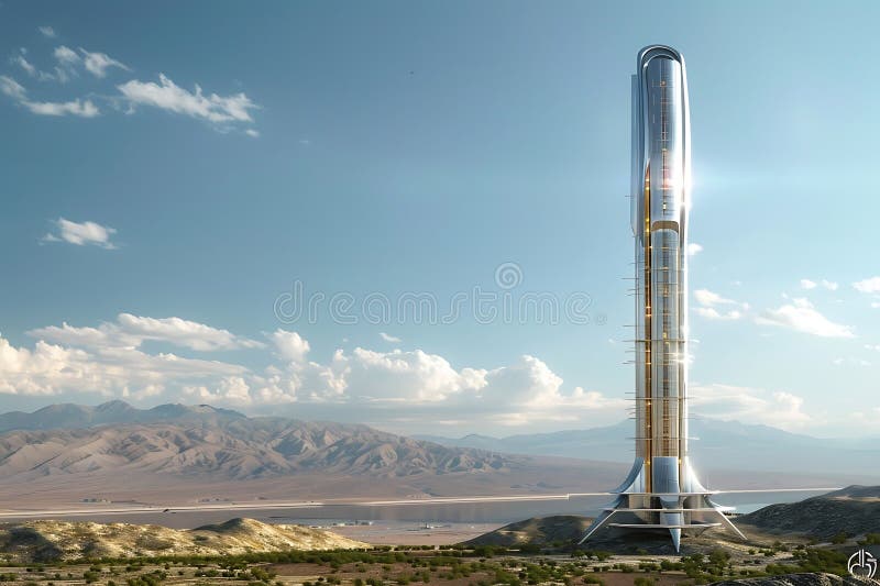 Tower-Shaped Spaceship Landed in Space Stock Illustration ...