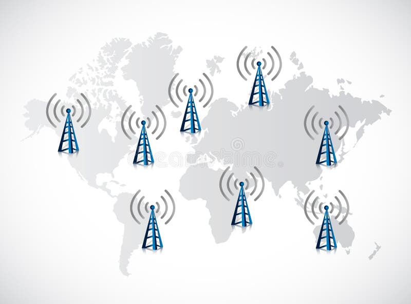Tower Signal and Connection World Map Stock Photo - Image of planet ...
