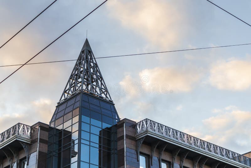 Tower Skyscraper in Architectural Style of High-tech Metal and Glass ...