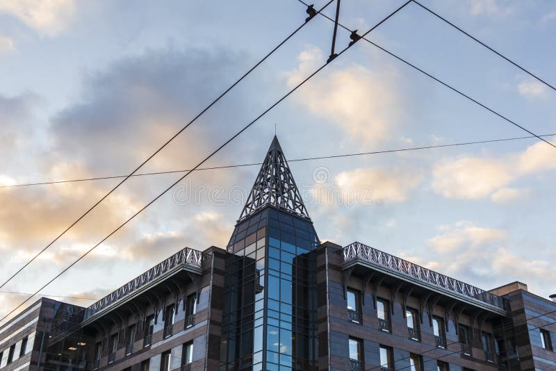 Tower Skyscraper in Architectural Style of High-tech Metal and Glass ...