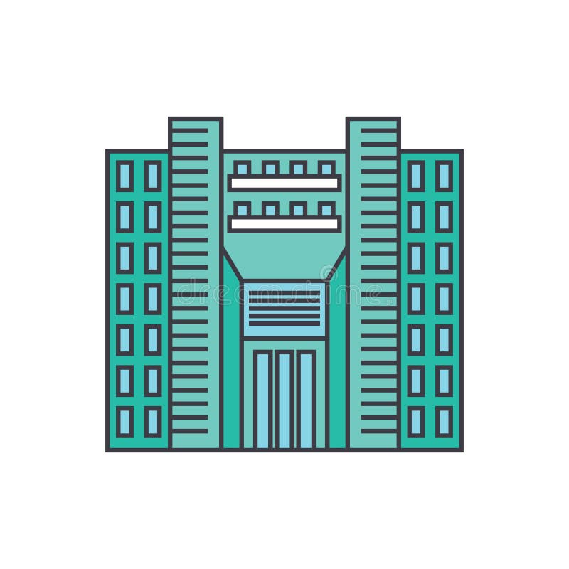 Tower Skyscraper Line Icon Concept. Tower Skyscraper Flat Vector Sign ...
