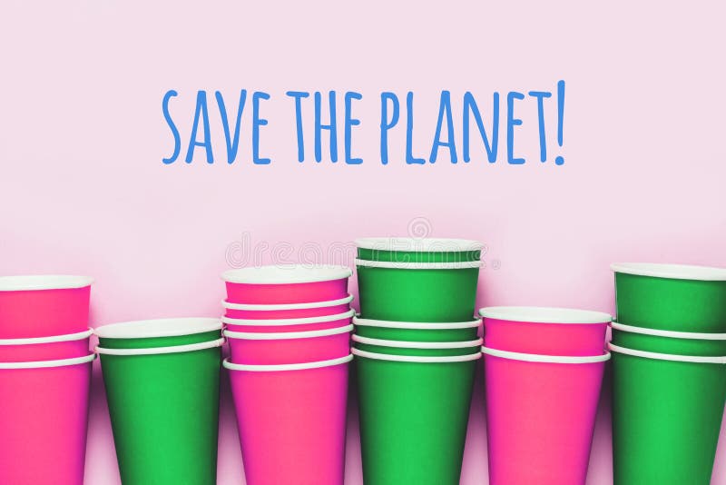 Tower Stack of Paper Cups on Pink Background Stock Illustration ...