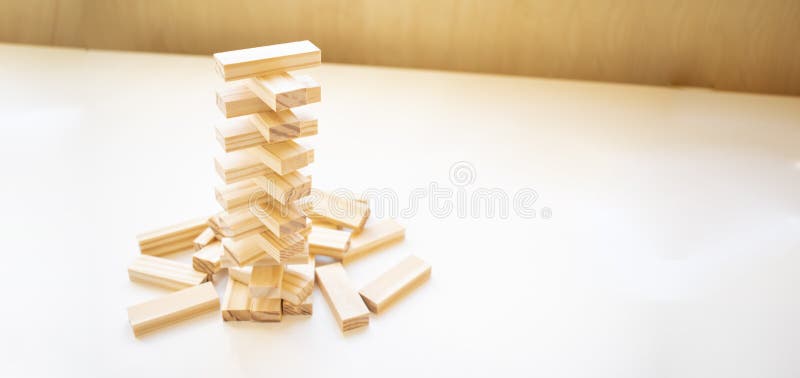 The Tower Stack from Wooden Blocks Toy with Sky Background. Learning ...
