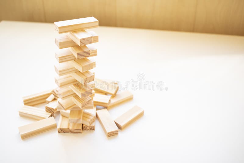 The Tower Stack from Wooden Blocks Toy with Sky Background. Learning ...