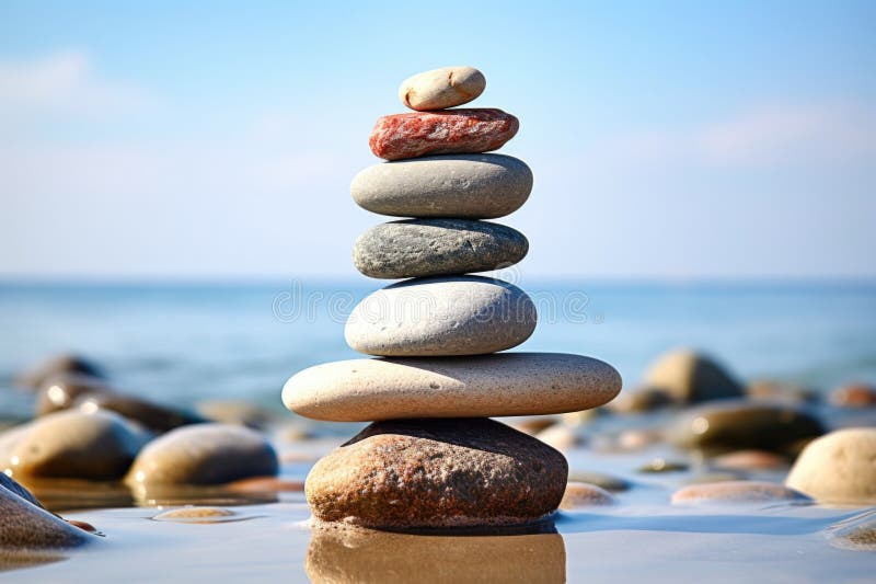 A Tower of Stacked Stones Representing Spiritual Balance Stock ...