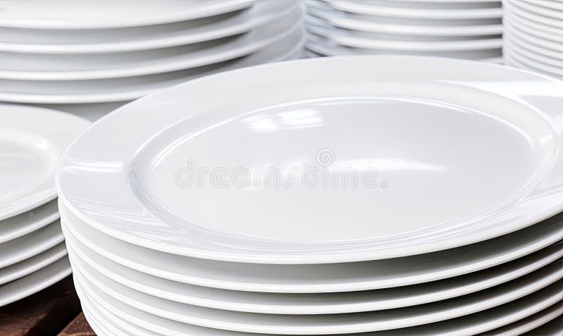 A Tower of Stacked White Plates, Perfect for a Fancy Dinner Party Stock ...