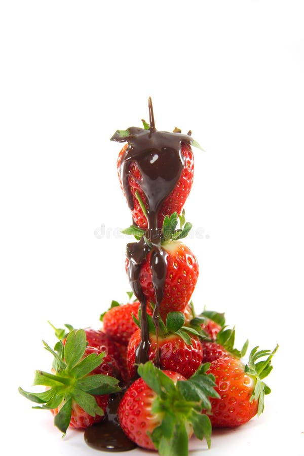 Pouring Melted Chocolate Over Strawberries Stock Photo - Image of ...