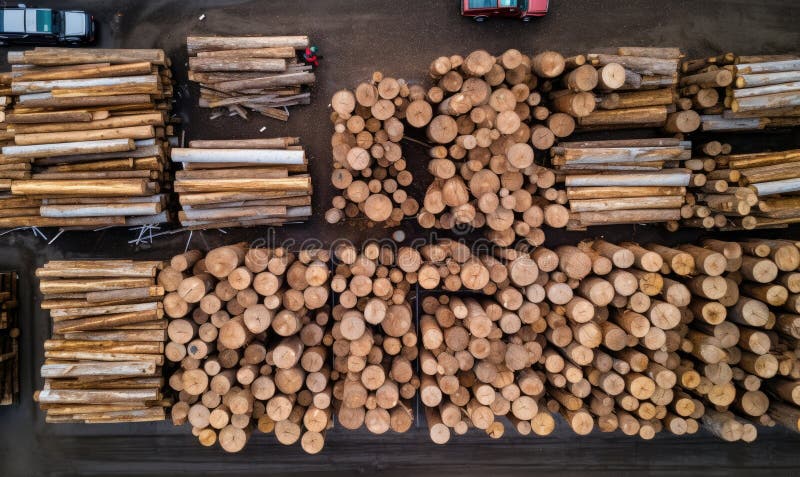 A Tower of Timber: Logs Stacked High on a Table Stock Illustration ...