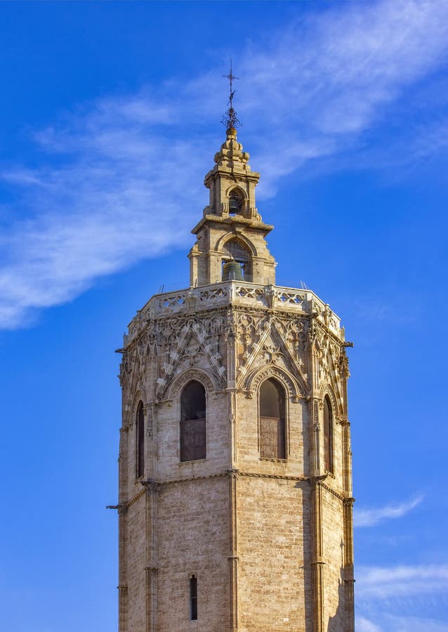 Tower of the Valencia Cathedral, Spain Stock Photo - Image of clock ...