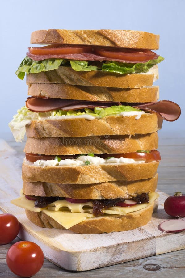 Tower of Varieties of Meat and Vegetarian Sandwiches Stock Image ...
