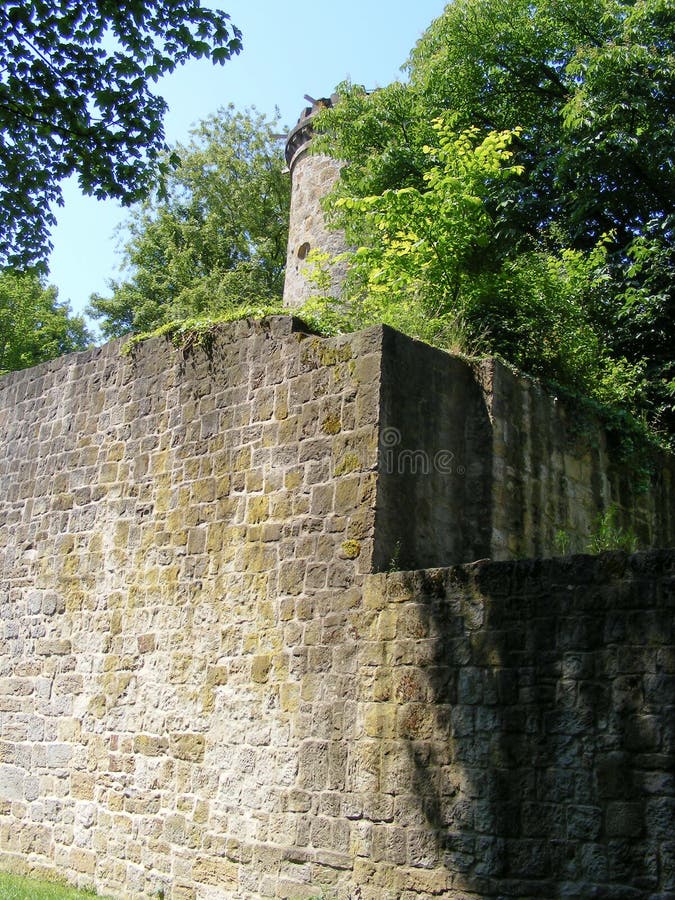 Tower and Wall of Old German Castle Stock Image - Image of trees, green ...